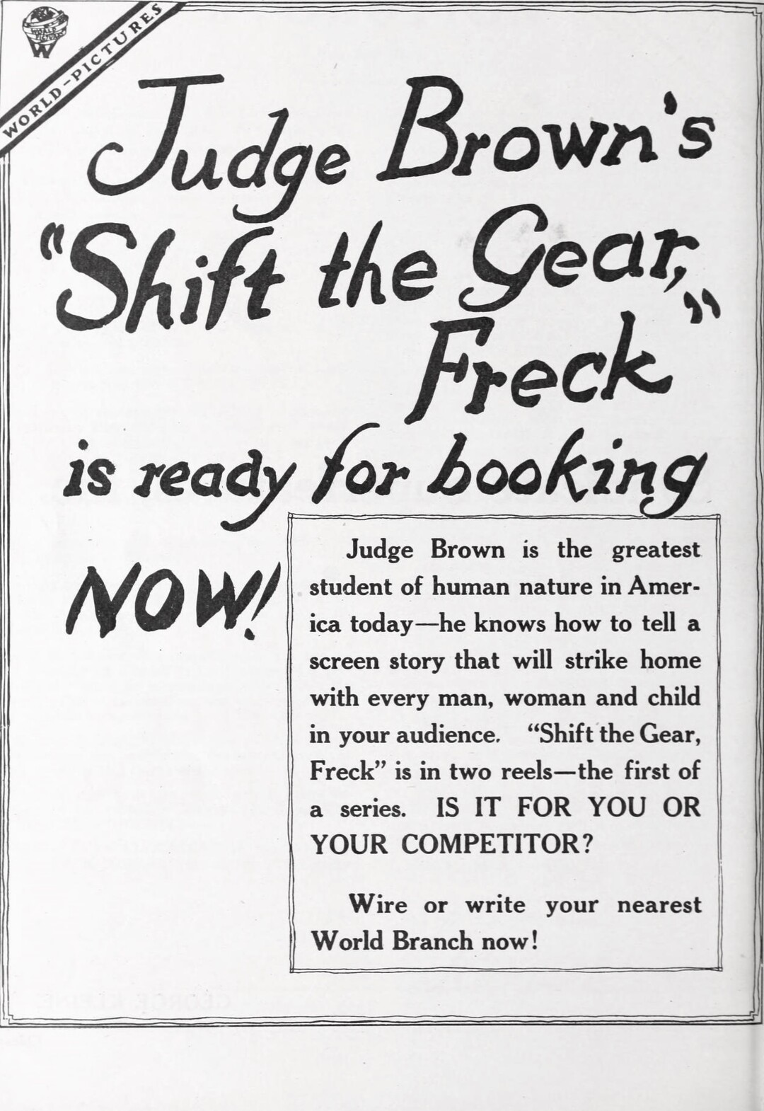 Shift the Gear, Freck (movie, 1919)